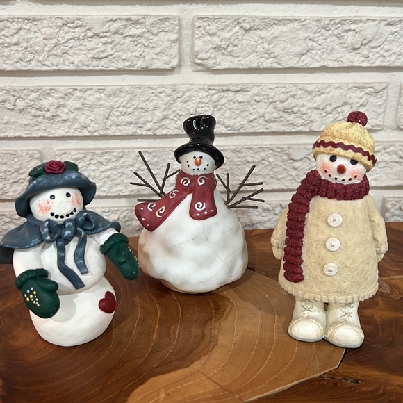 None | Holiday | 3 Snowman Figurines Ceramic Pottery And Resin Price Is ...